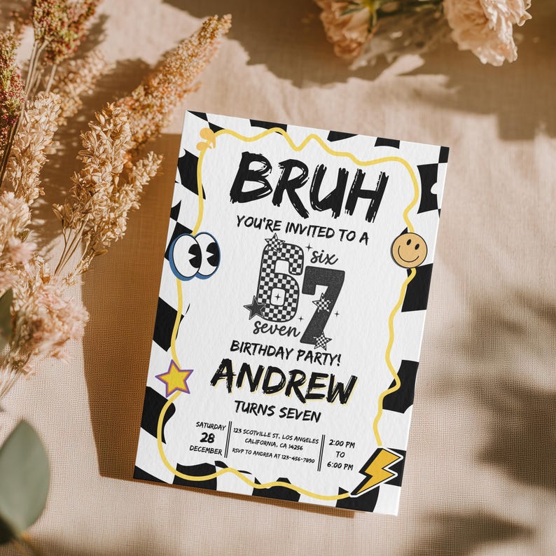 Six Seven Kids Birthday Party Invitation, 67 Viral Meme Invite, Boy ...