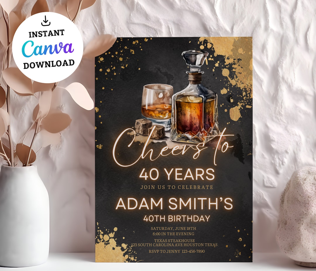 Whiskey Birthday Invitation, Editable Adult Men Birthday Invite, 30th ...