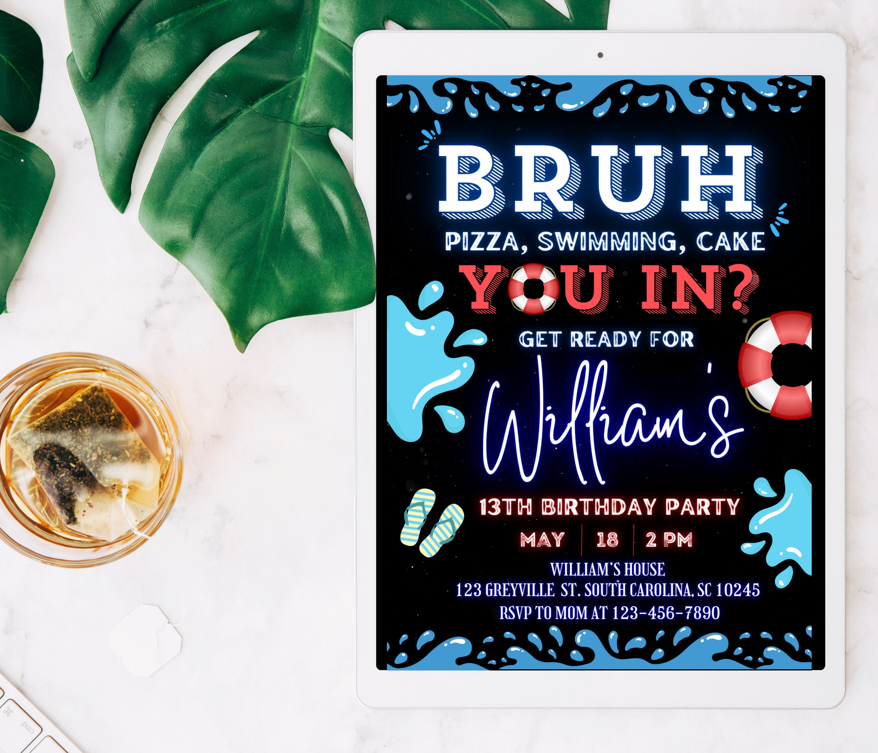Bruh Birthday Invitation, Boy Pool Birthday Party Invitation, Bruh It's ...