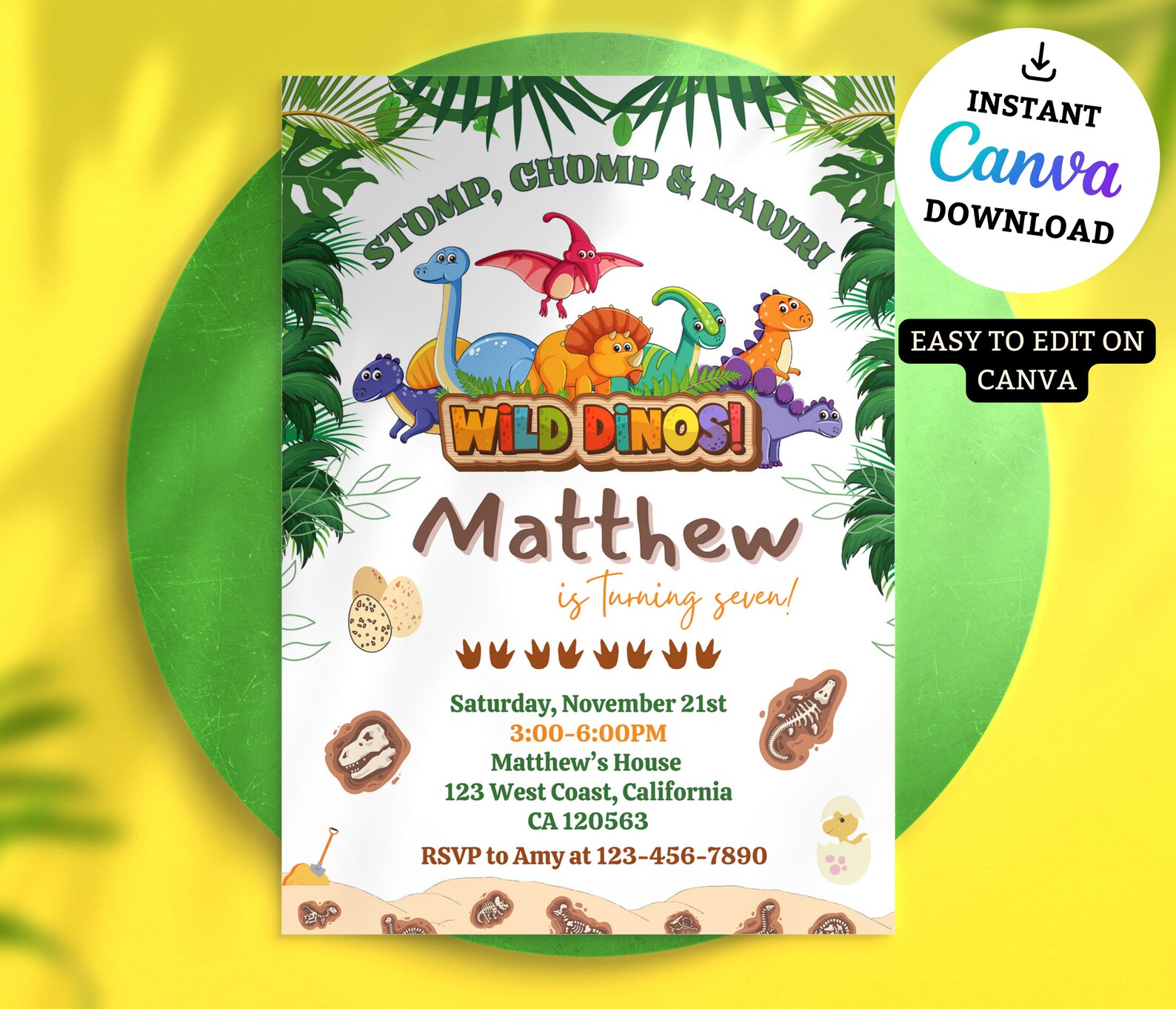 Editable Dinosaur Birthday Party Invitation Template, Dinosaur Birthday ...