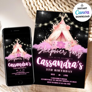 Sleepover Birthday Minimalist Invitation Set Slumber Party Invite Girl ...