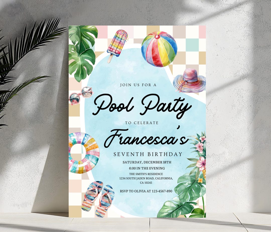 Editable Pool Party Invitation, Girl Pool Birthday Party, Pastel Invite ...