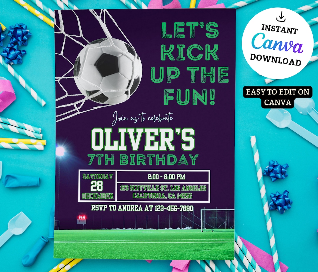 Editable Soccer Birthday Invitation Card Template, Football Invitation ...