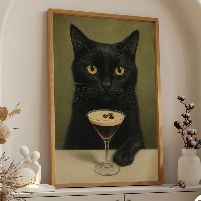 Espresso Martini Cat Art - Etsy