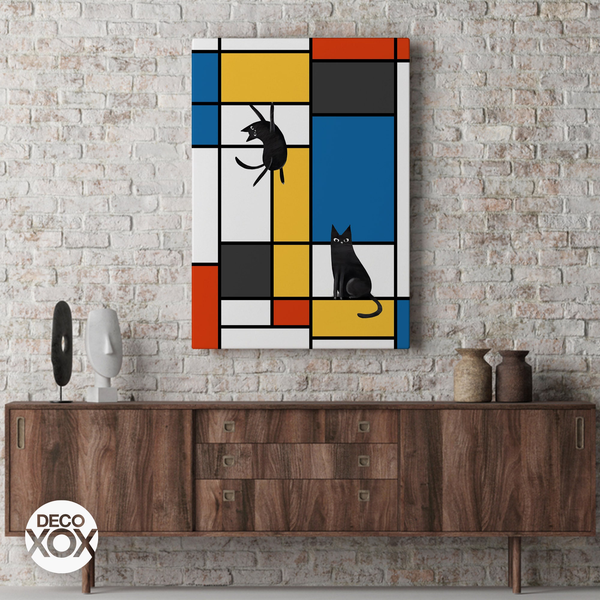 Piet Mondrian Black Cat Canvas Print, Mondrian Funny Gift Poster, Black ...