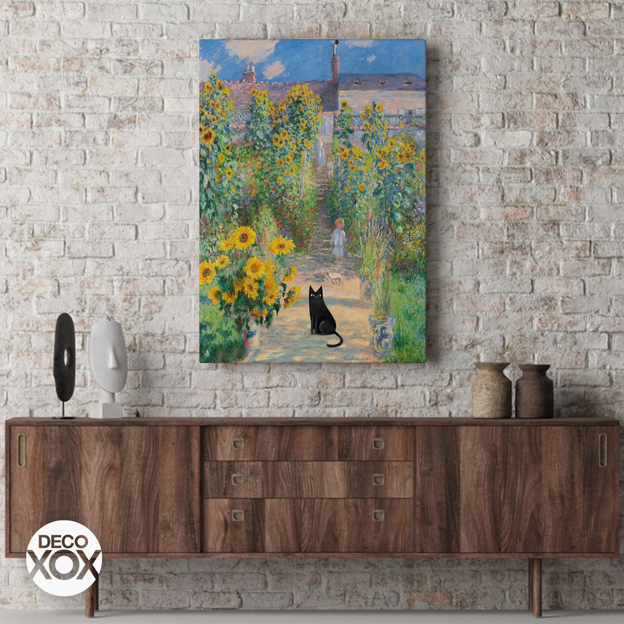 Monet Garden Cat Canvas Print, Claude Monet Cat Poster, Black Cat Art ...