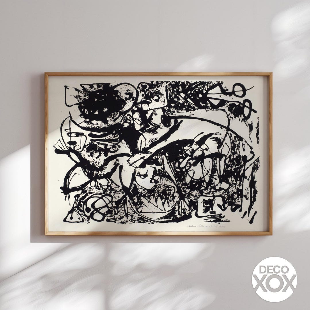 Jackson Pollock Abstract Expressionist Wall Art Print, Black and White ...