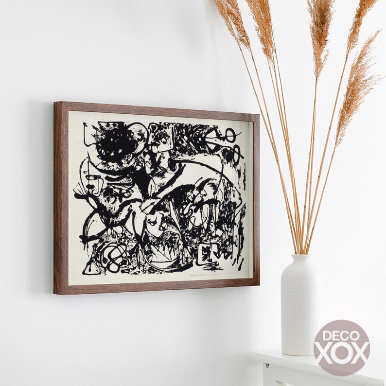 Jackson Pollock Abstract Expressionist Wall Art Print, Black and White ...