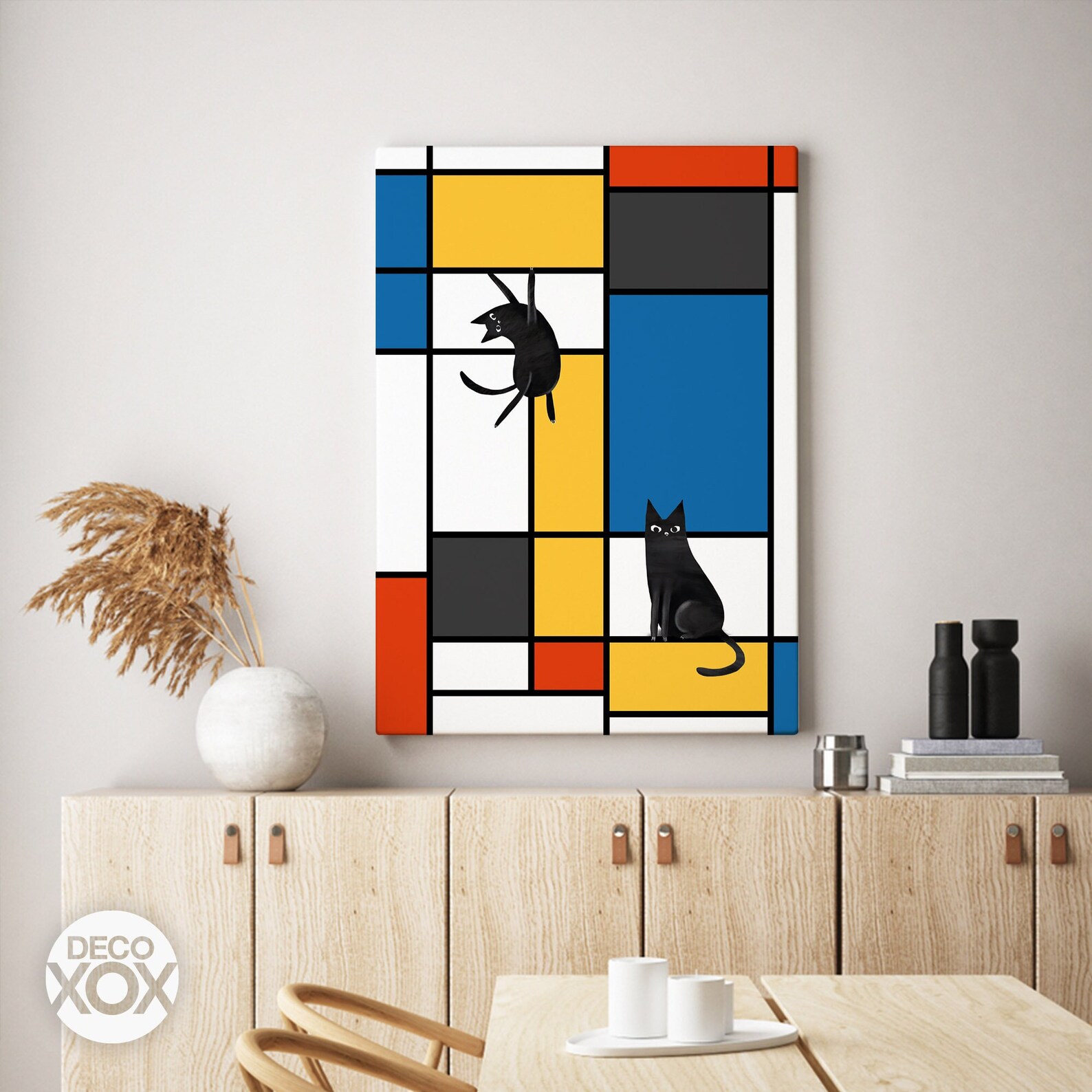 Piet Mondrian Black Cat Canvas Print, Mondrian Funny Gift Poster, Black ...