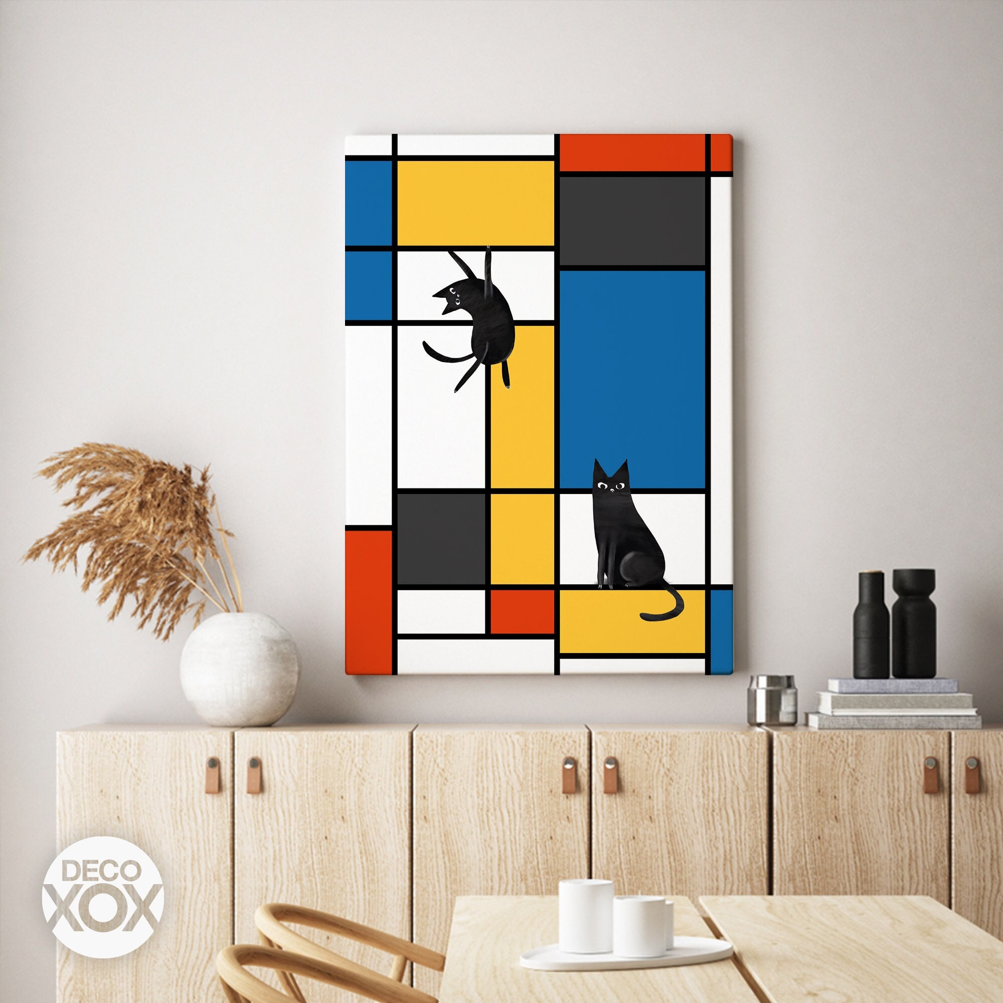 Piet Mondrian Black Cat Canvas Print, Mondrian Funny Gift Poster, Black ...