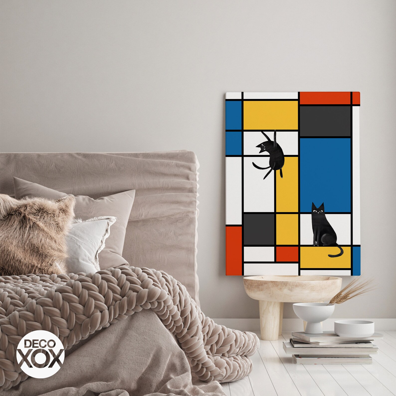 Piet Mondrian Black Cat Canvas Print, Mondrian Funny Gift Poster, Black ...