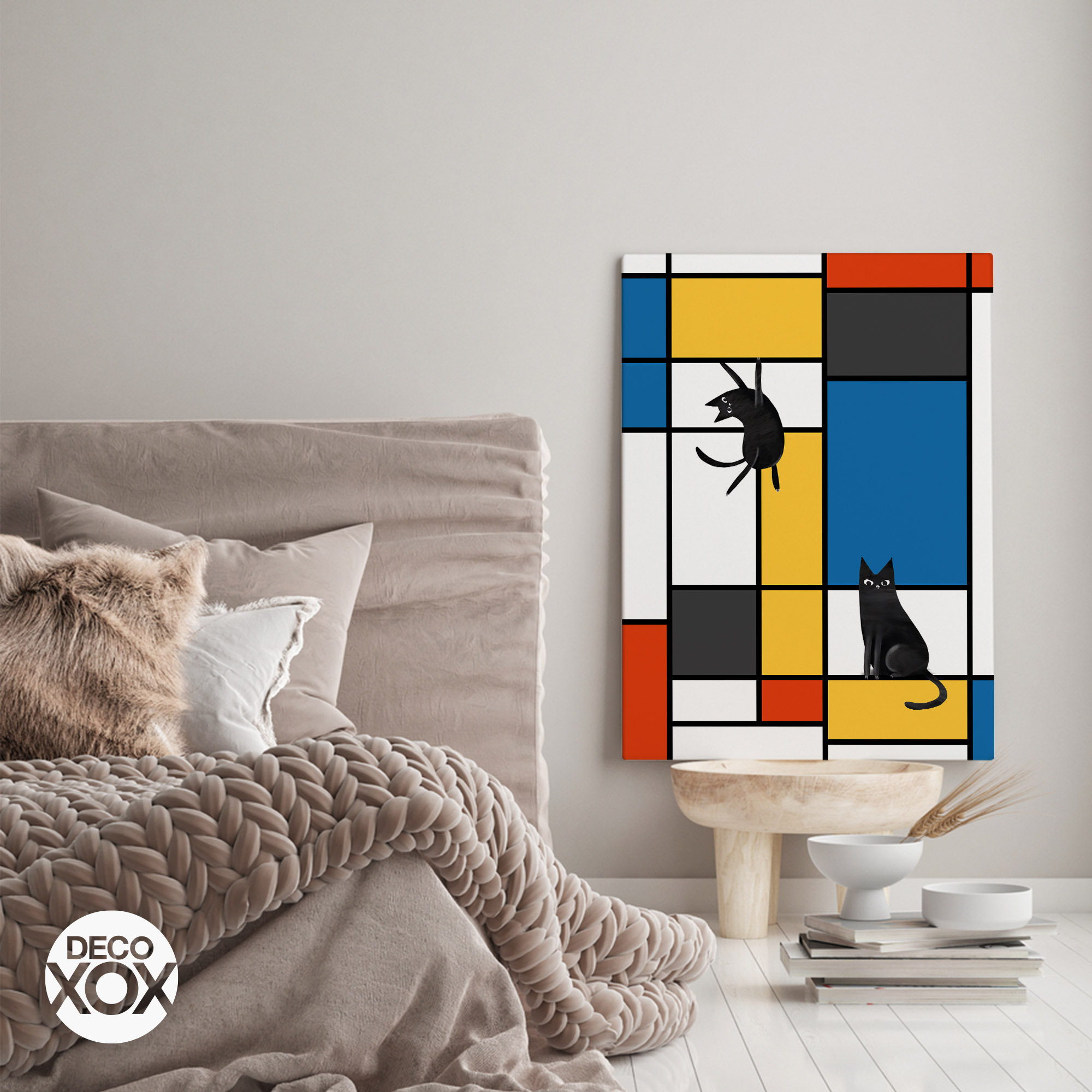 Piet Mondrian Black Cat Canvas Print, Mondrian Funny Gift Poster, Black ...
