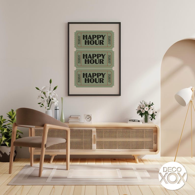 Happy Hour Ticket Poster, Sage Green Retro Bar Art Print - Etsy