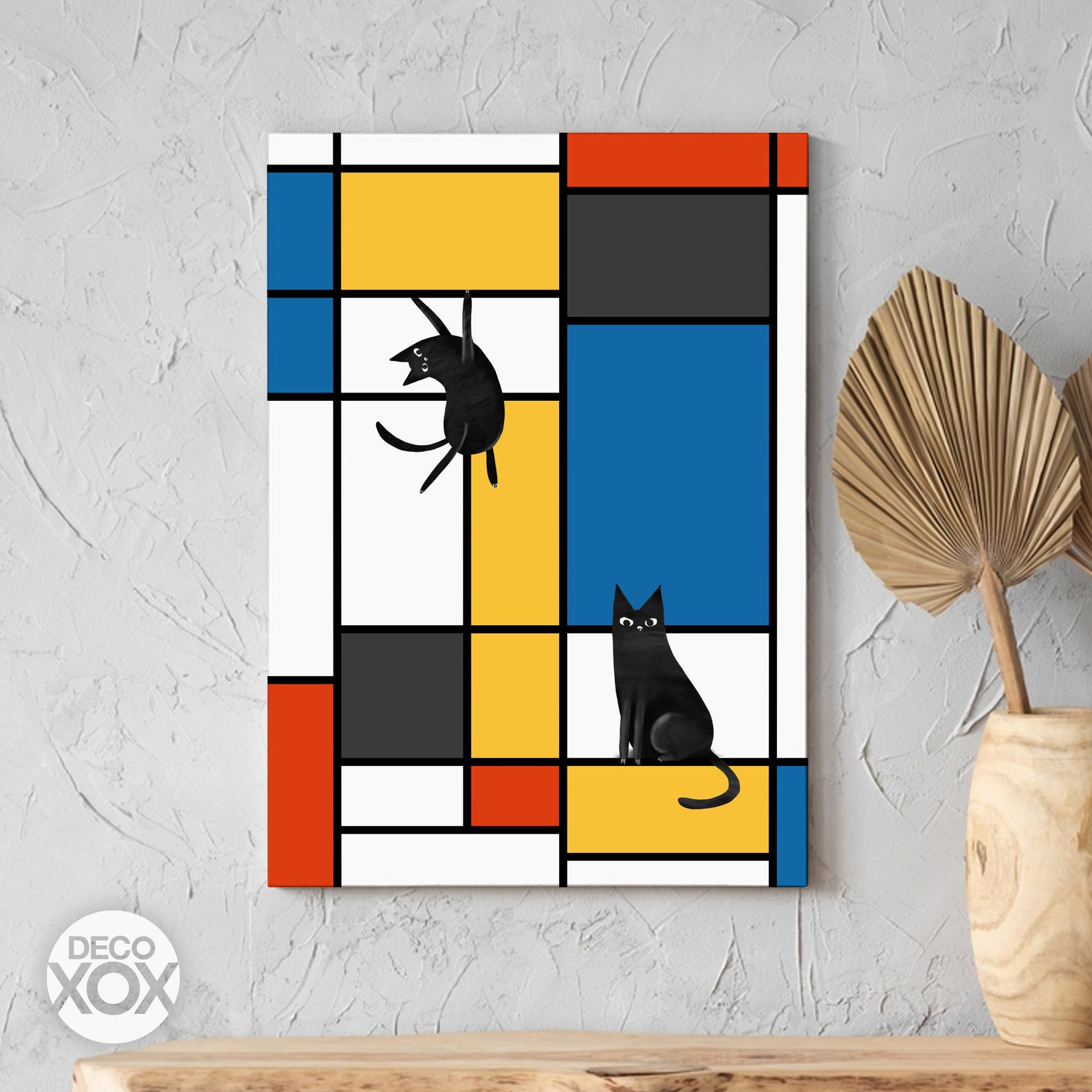 Piet Mondrian Black Cat Canvas Print, Mondrian Funny Gift Poster, Black ...