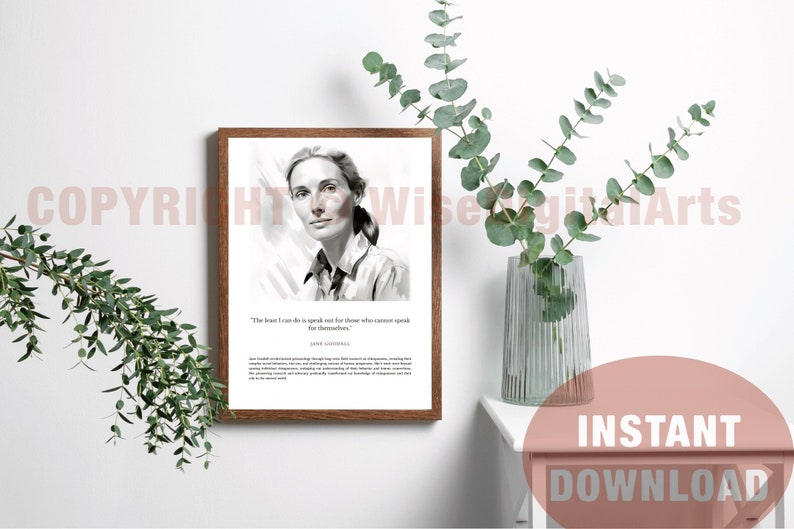 Jane Goodall Wall Art | Watercolor | Inspirational | Scientist ...