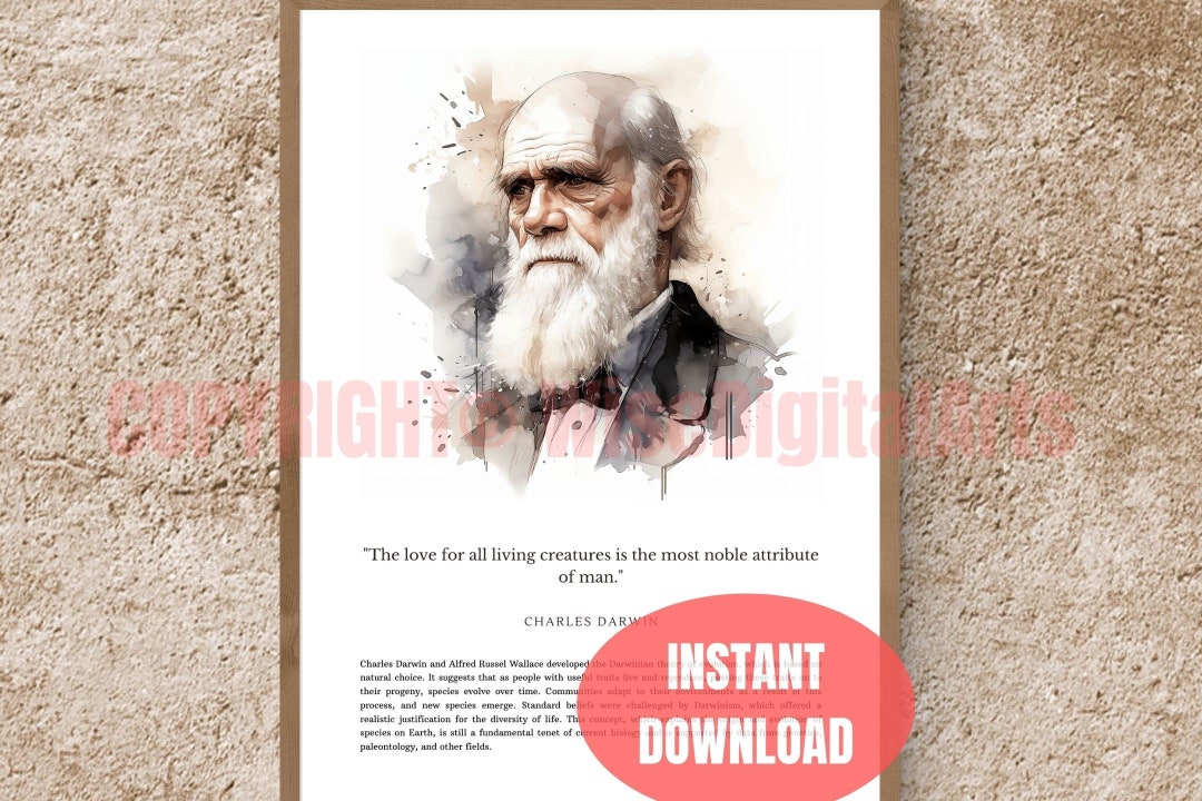 Charles Darwin Wall Art Watercolor Inspirational Scientist Meaningful ...