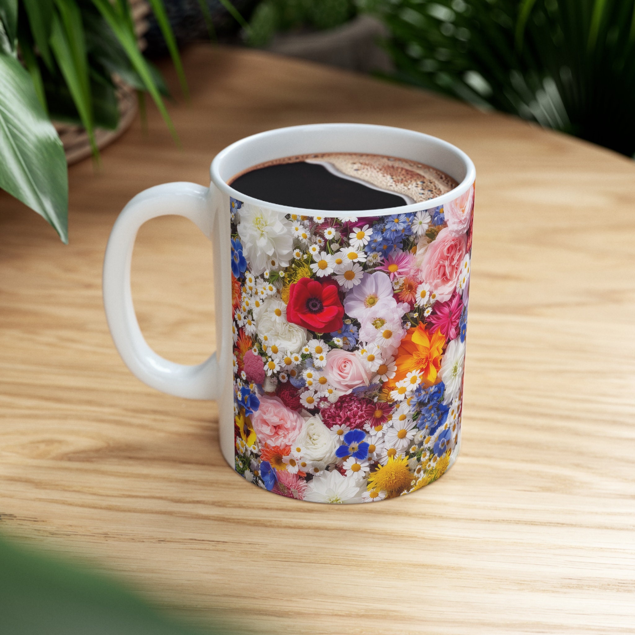 Dense Flower Arrangement, Wildflower Coffee Mug, Great Gift for Grandma ...