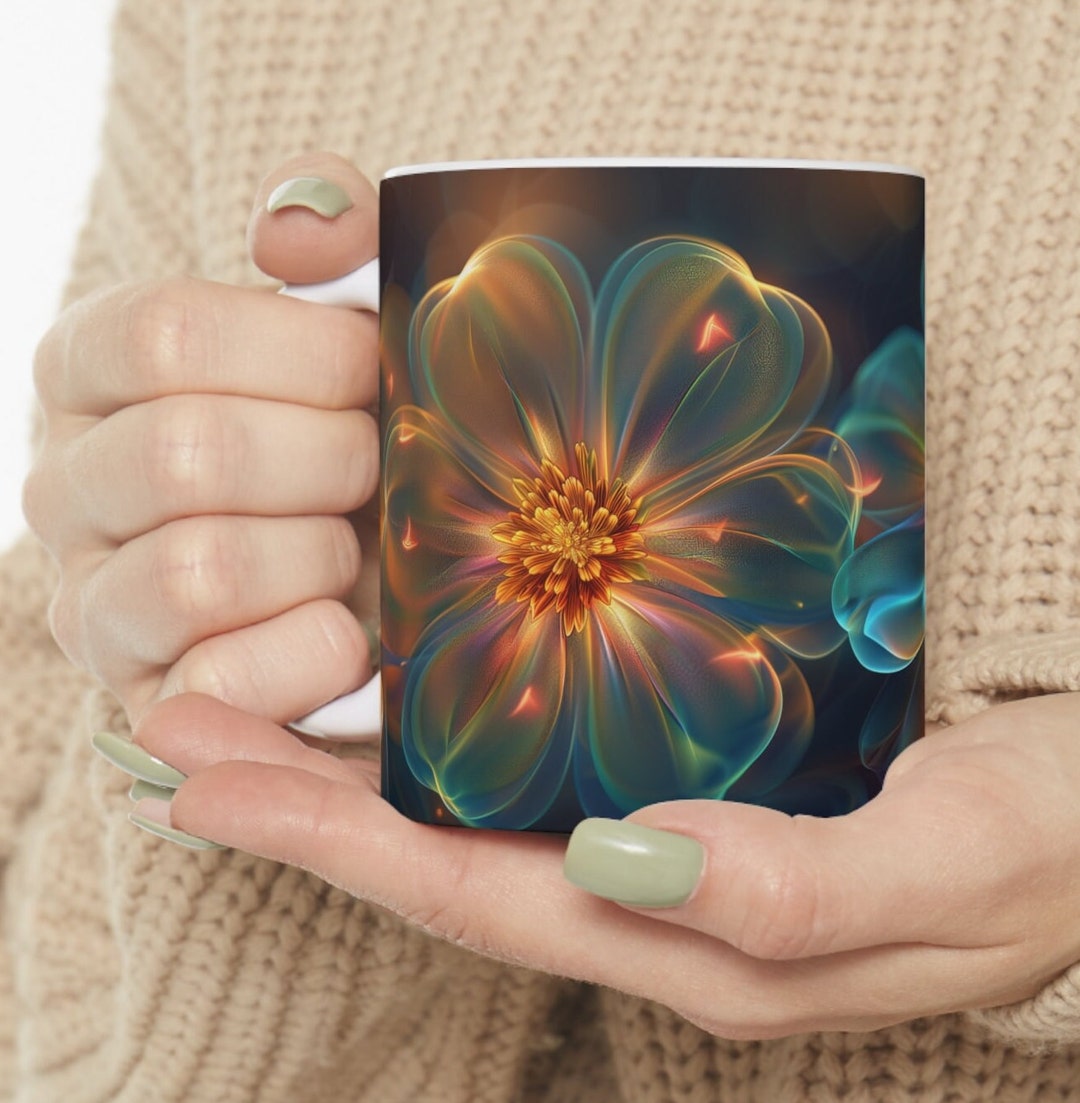 Luminescent Flowers Abstract Style, Flower Design Mug, Coffee Cup With ...