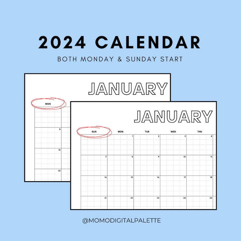2024 Calendar With Grid Design, Printable Calendar - A3, A4, Letter ...