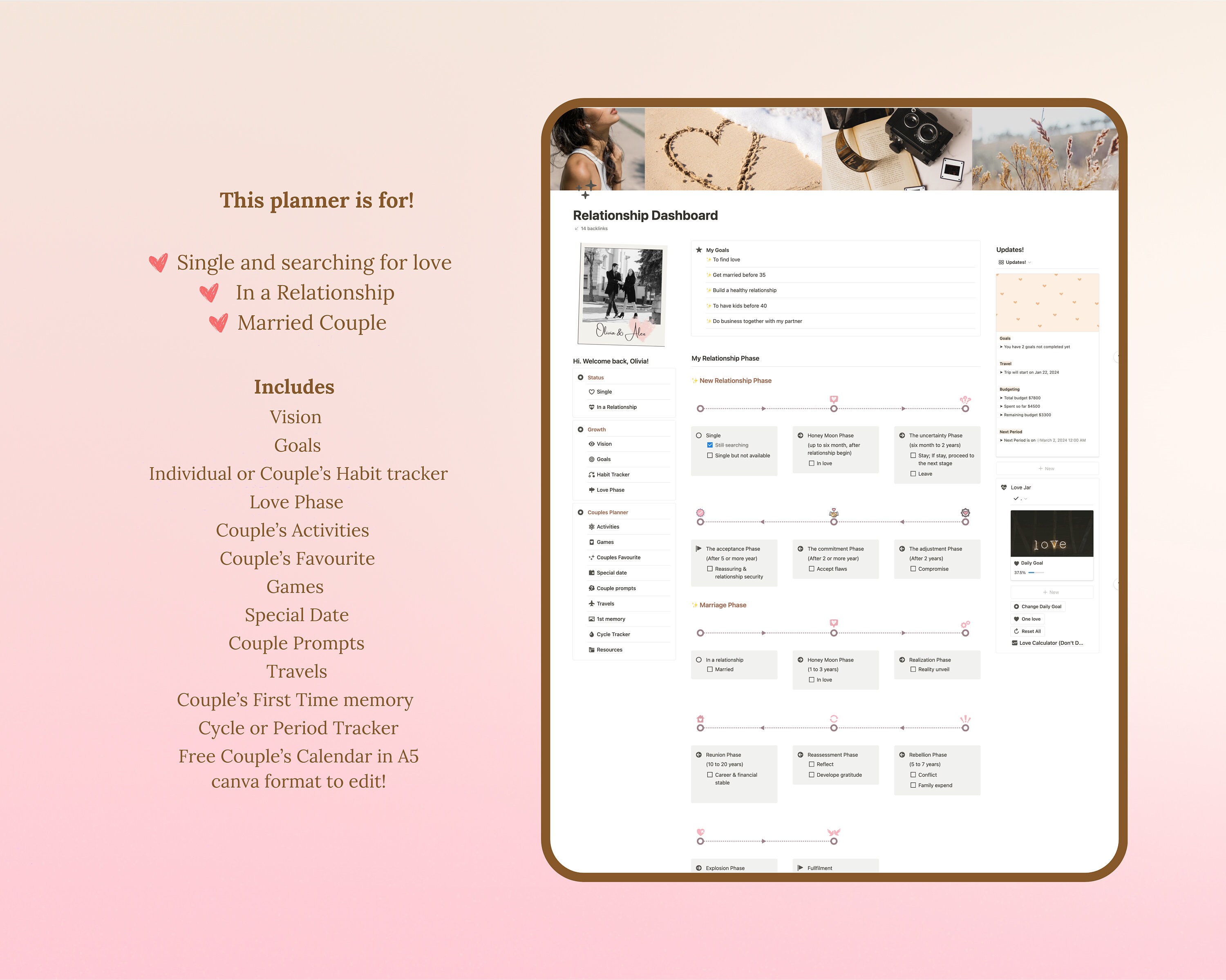 Notion Relationship Planner, Love Life Planner, Dating Planner, Couple ...