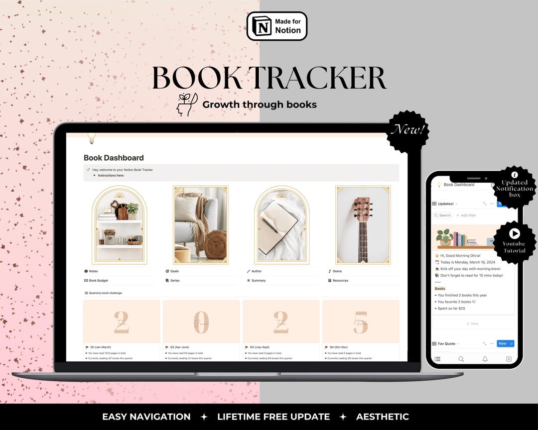 Notion Book Tracker, 2025 Reading Template, Book Journal, Book Review ...