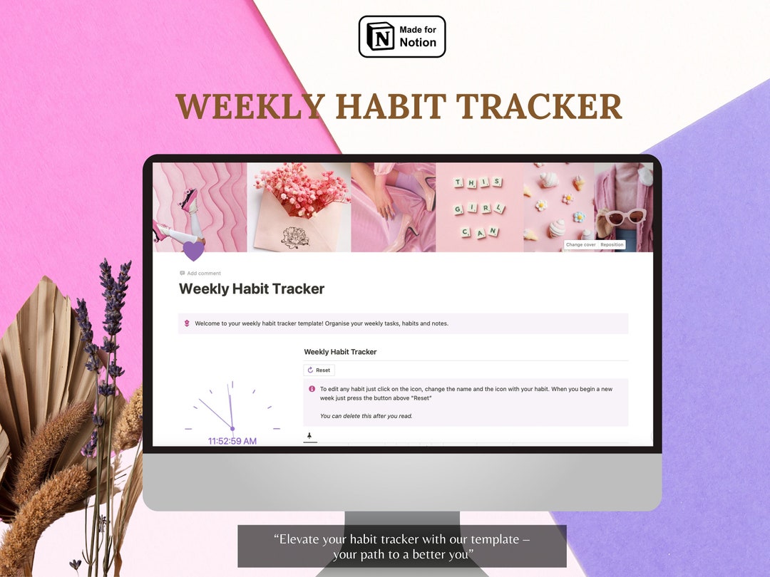 Notion Weekly Habit Tracker Pink Notion Template 2024 - Etsy