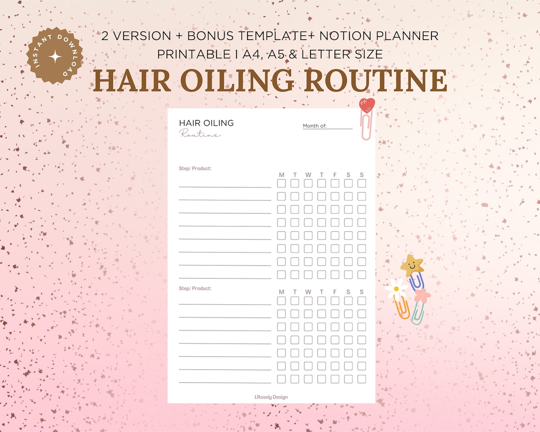 Hair Planner, Hair Oiling Routine Printable, Beauty Planner, Daily Self ...
