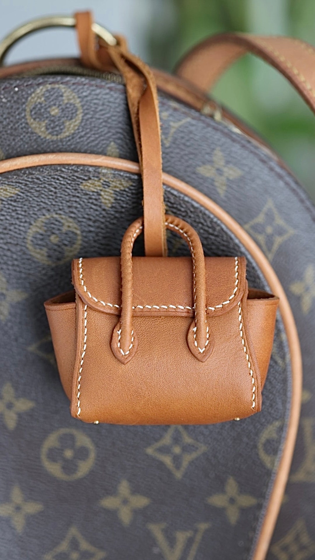 Mini Leather Handbag (brown With Cream Stitching) to Fit Your AirPod ...