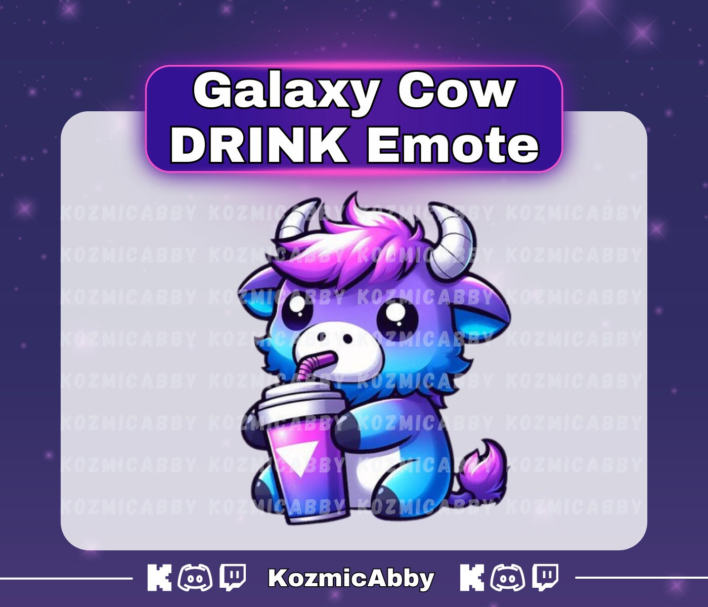 Galaxy Fluffy Cow Drink Emote, Twitch Single Animal, Streaming Sub ...