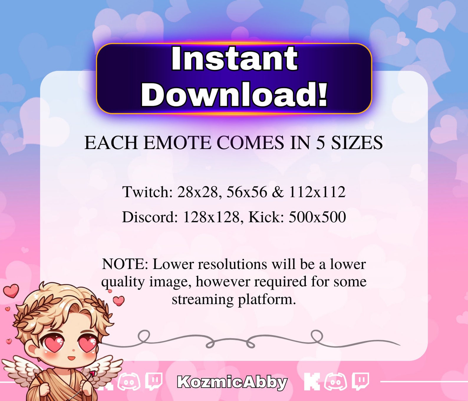 Valentines Day Cupid Emotes, Twitch Cupid Emote 10 Pack, Streaming Sub ...