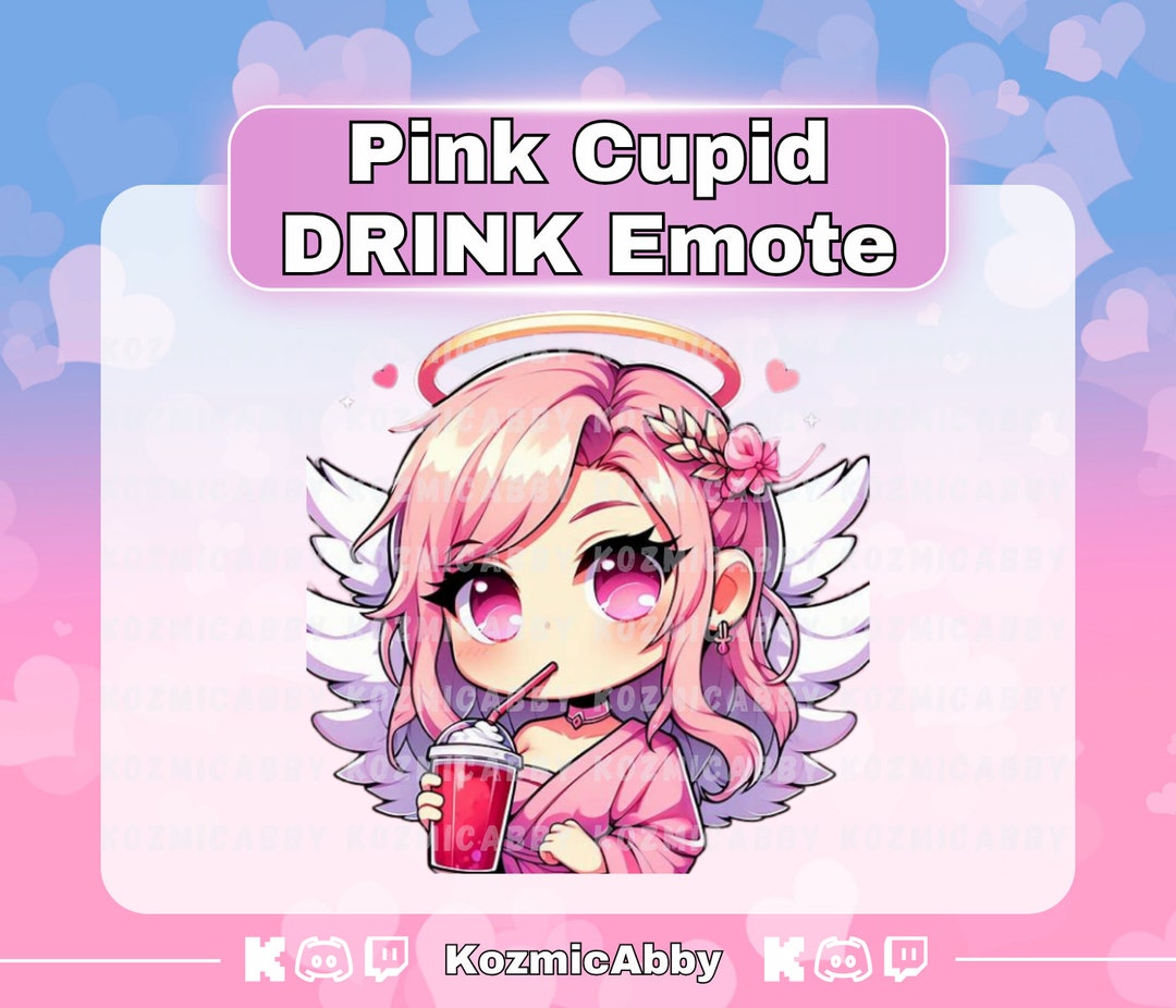 Pink Chibi Cupid Drink Emote, Twitch Single Pink Emote, Streaming Sub ...