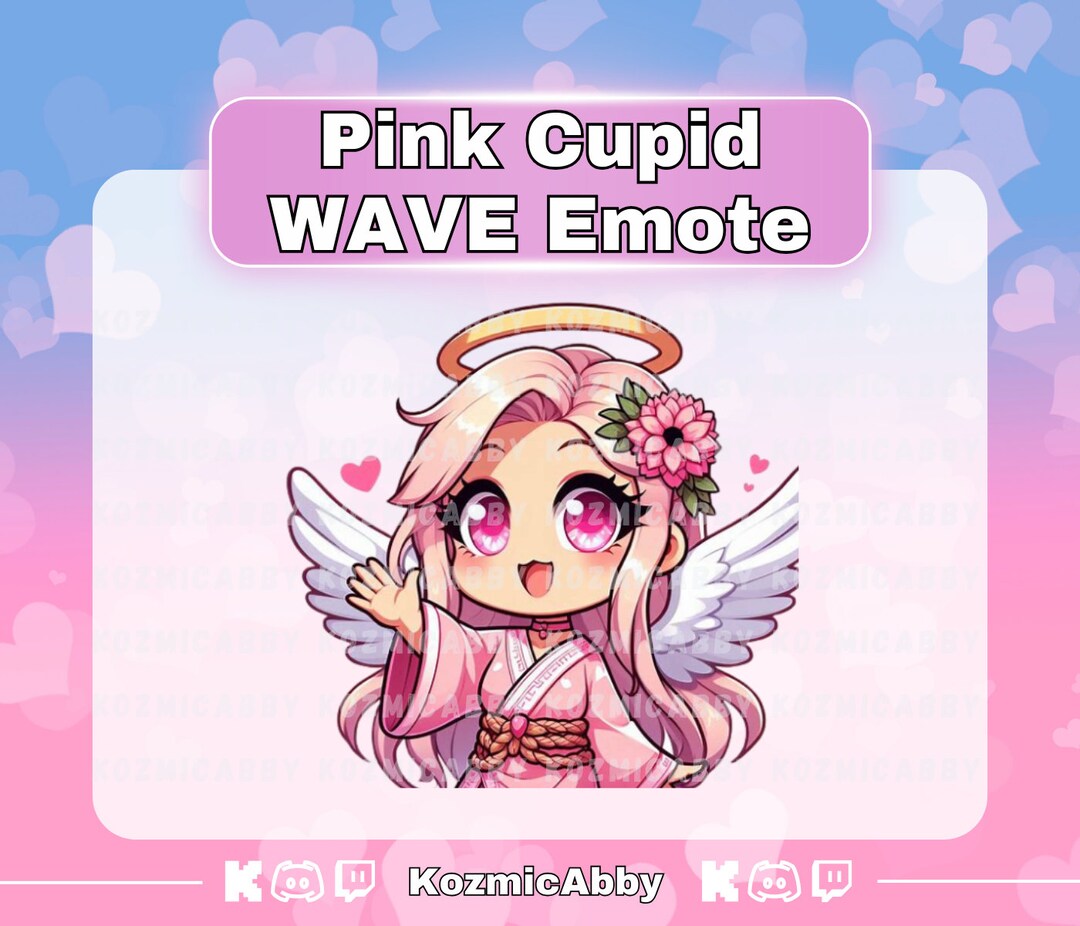 Pink Chibi Cupid Wave / Hi Emote, Twitch Single Pink Emote, Streaming ...