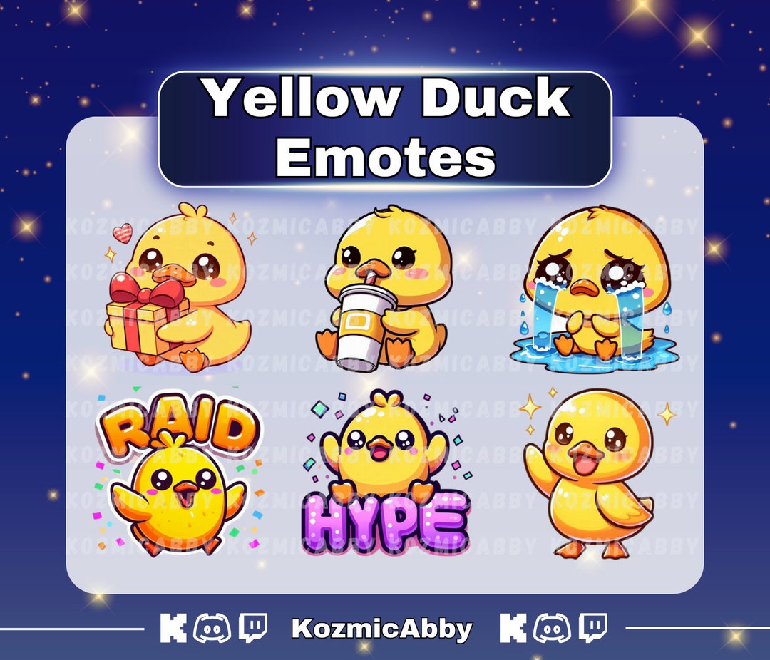 Yellow Duck Emotes, Twitch Animal Emote 6 Pack, Streaming Sub Emotes ...