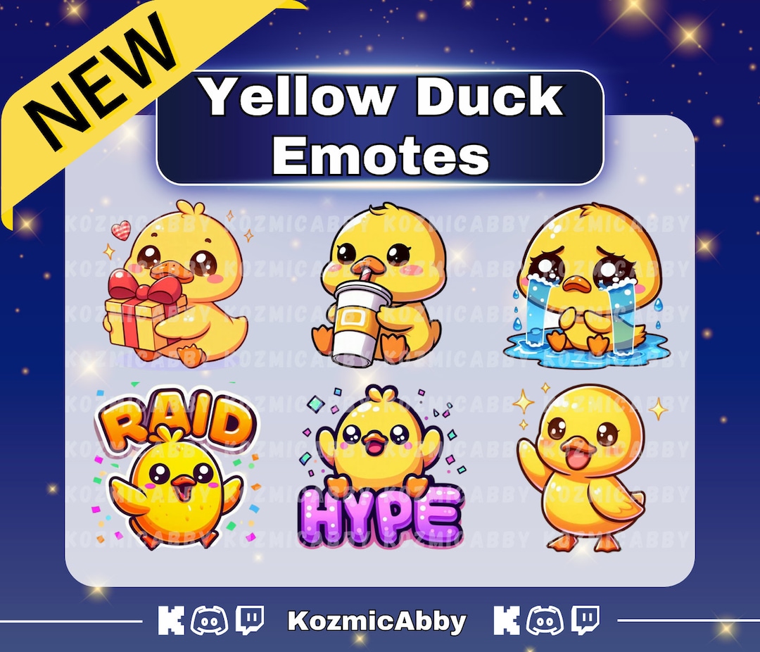Yellow Duck Emotes, Twitch Animal Emote 6 Pack, Streaming Sub Emotes ...