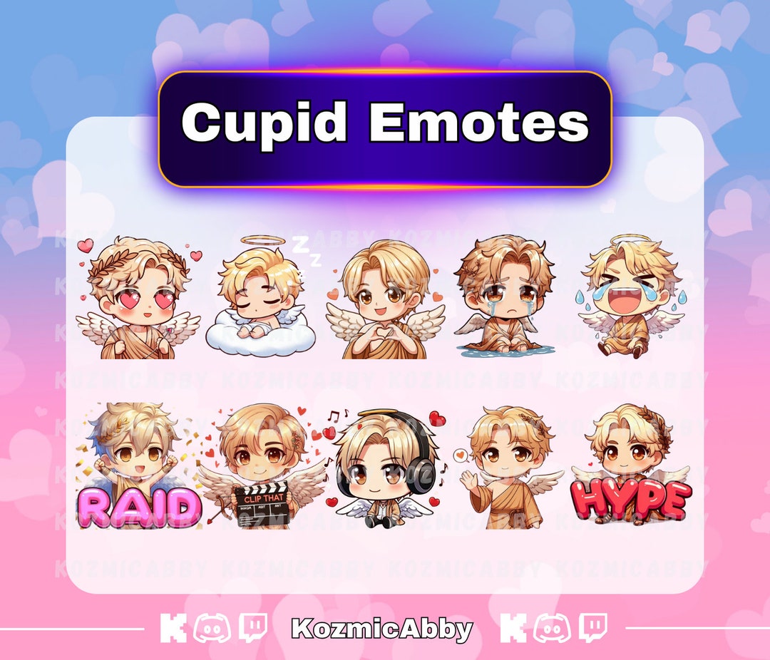 Valentines Day Cupid Emotes, Twitch Cupid Emote 10 Pack, Streaming Sub ...