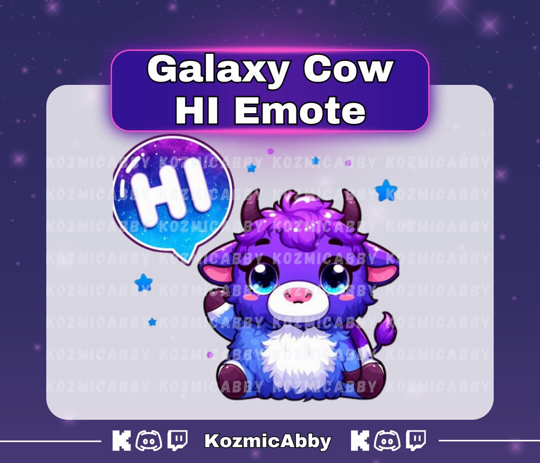 Galaxy Fluffy Cow Hi / Wave Emote, Twitch Single Animal, Streaming Sub ...