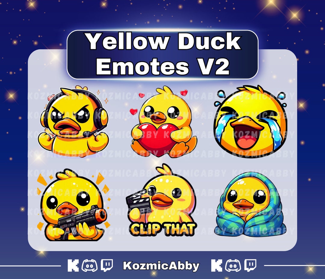 Yellow Duck Emotes V2, Twitch Animal Emote 6 Pack, Streaming Sub Emotes ...