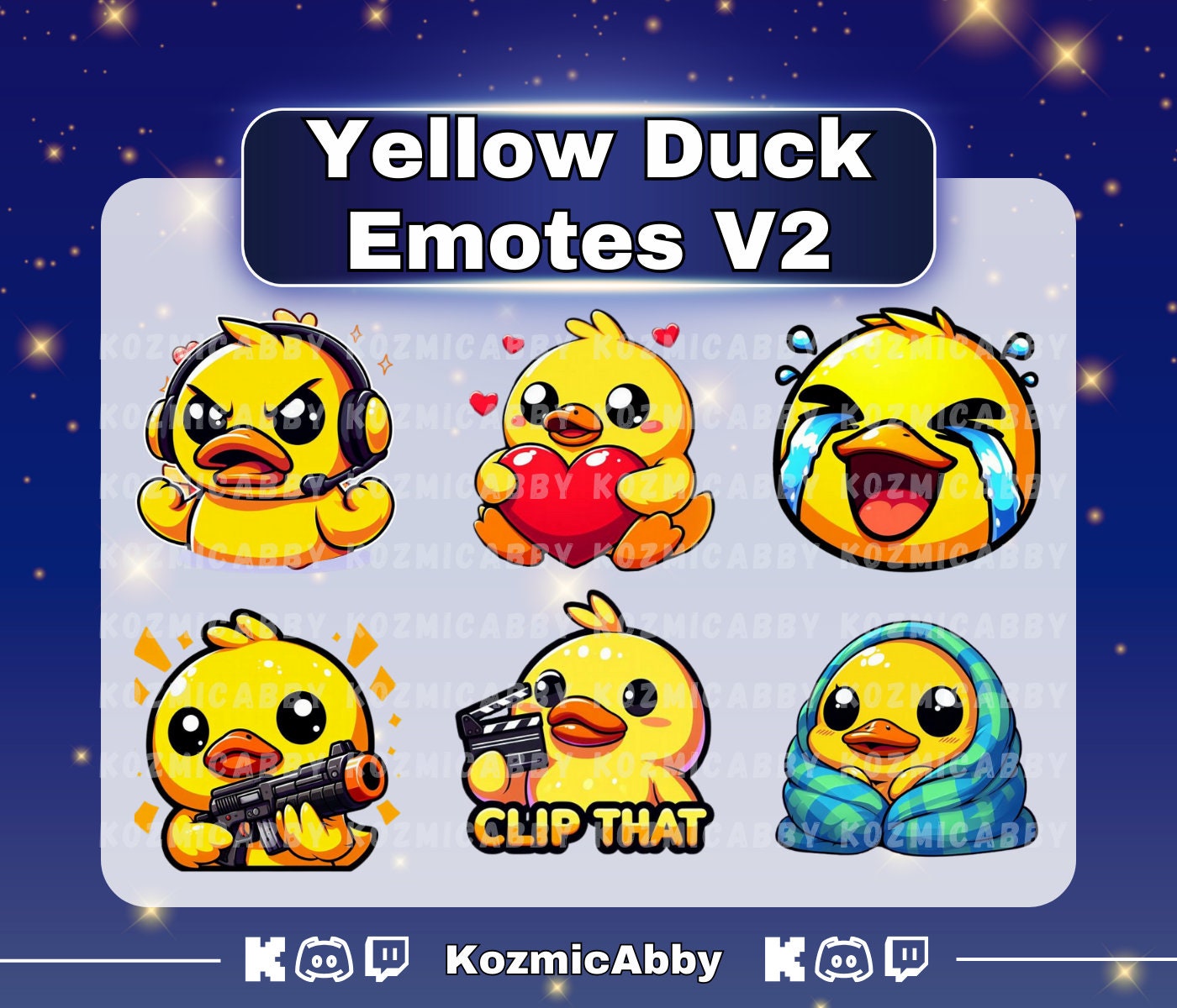 Yellow Duck Emotes V2, Twitch Animal Emote 6 Pack, Streaming Sub Emotes ...