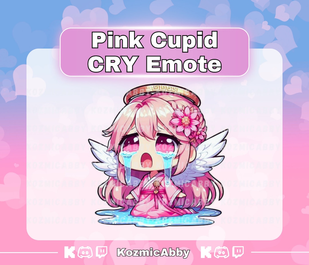Pink Chibi Cupid Cry Emote, Twitch Single Pink Emote, Streaming Sub ...