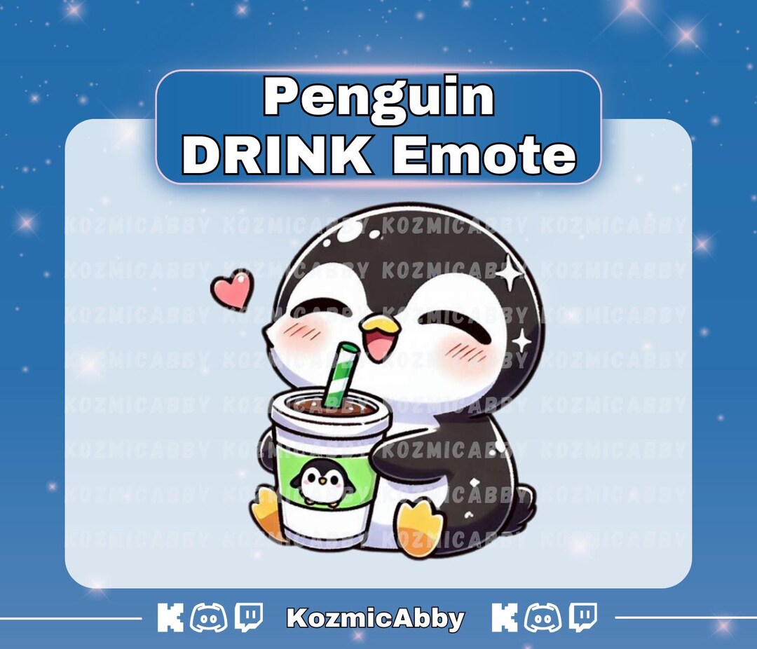 Penguin Drink Emote, Twitch Single Animal Emote, Streaming Sub Emote ...