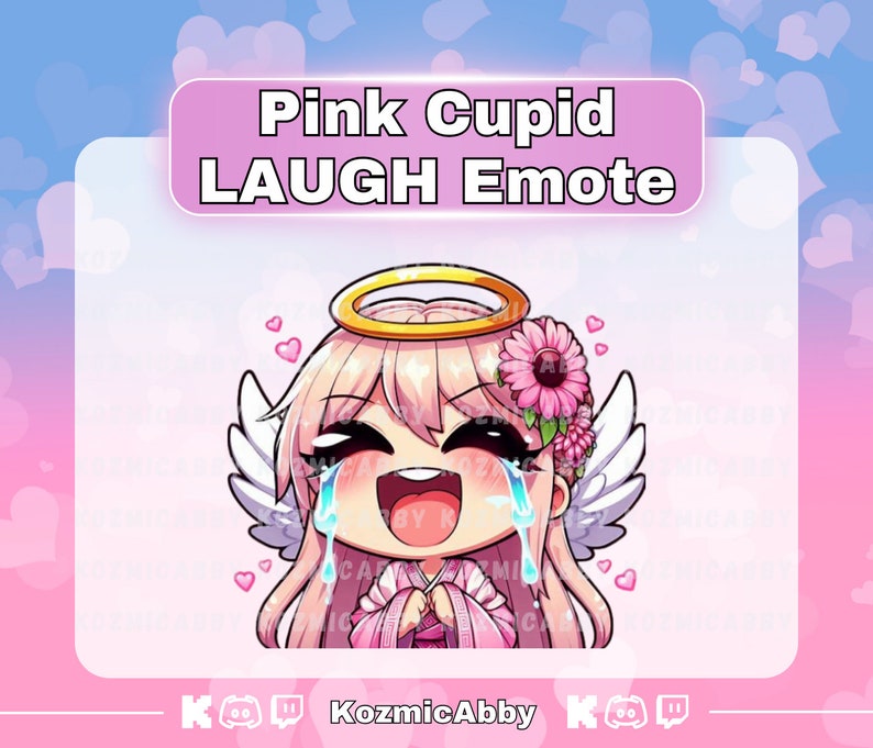 Pink Chibi Cupid Laugh Emote, Twitch Single Pink Emote, Streaming Sub ...