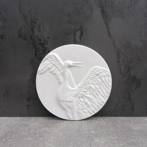 White Crane Plaster Bas-relief Wall Art | Decorative Tile for Nature ...