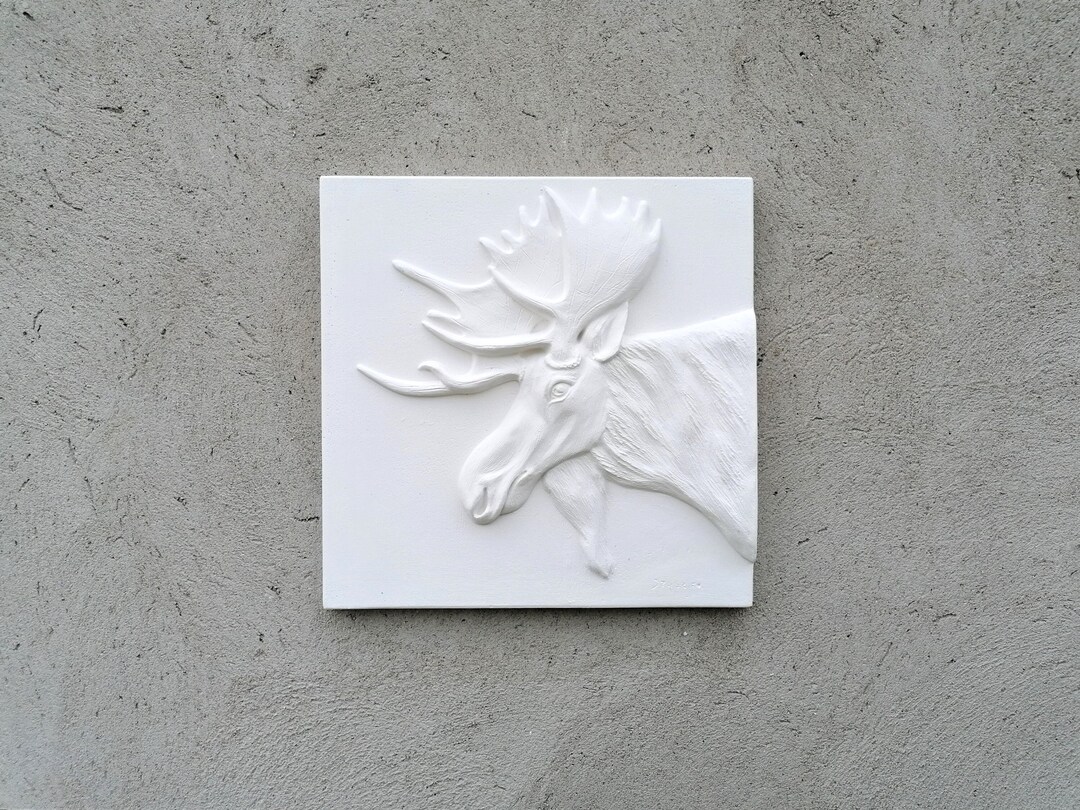 12x12 Moose Tile/ White Moose Plaster Cast/ Wall Art Sculpture/ White ...