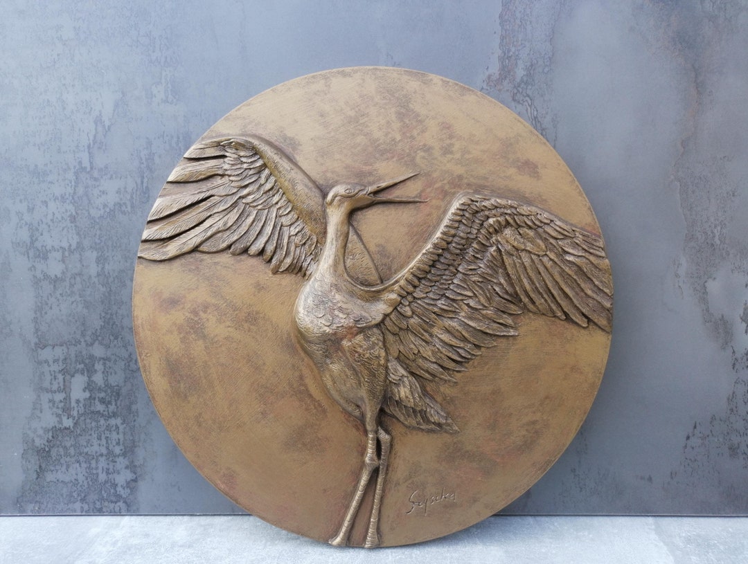 14" Crane, Bas-relief Crane, Bronze Imitation Wall Art Crane, Crane ...