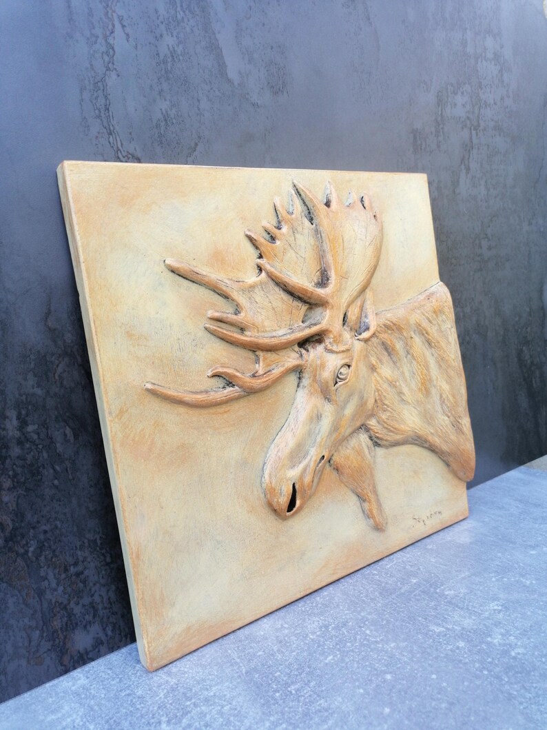 Plaster Bas-relief of a Moose, Patinated in Beige and Gold - an Ideal ...