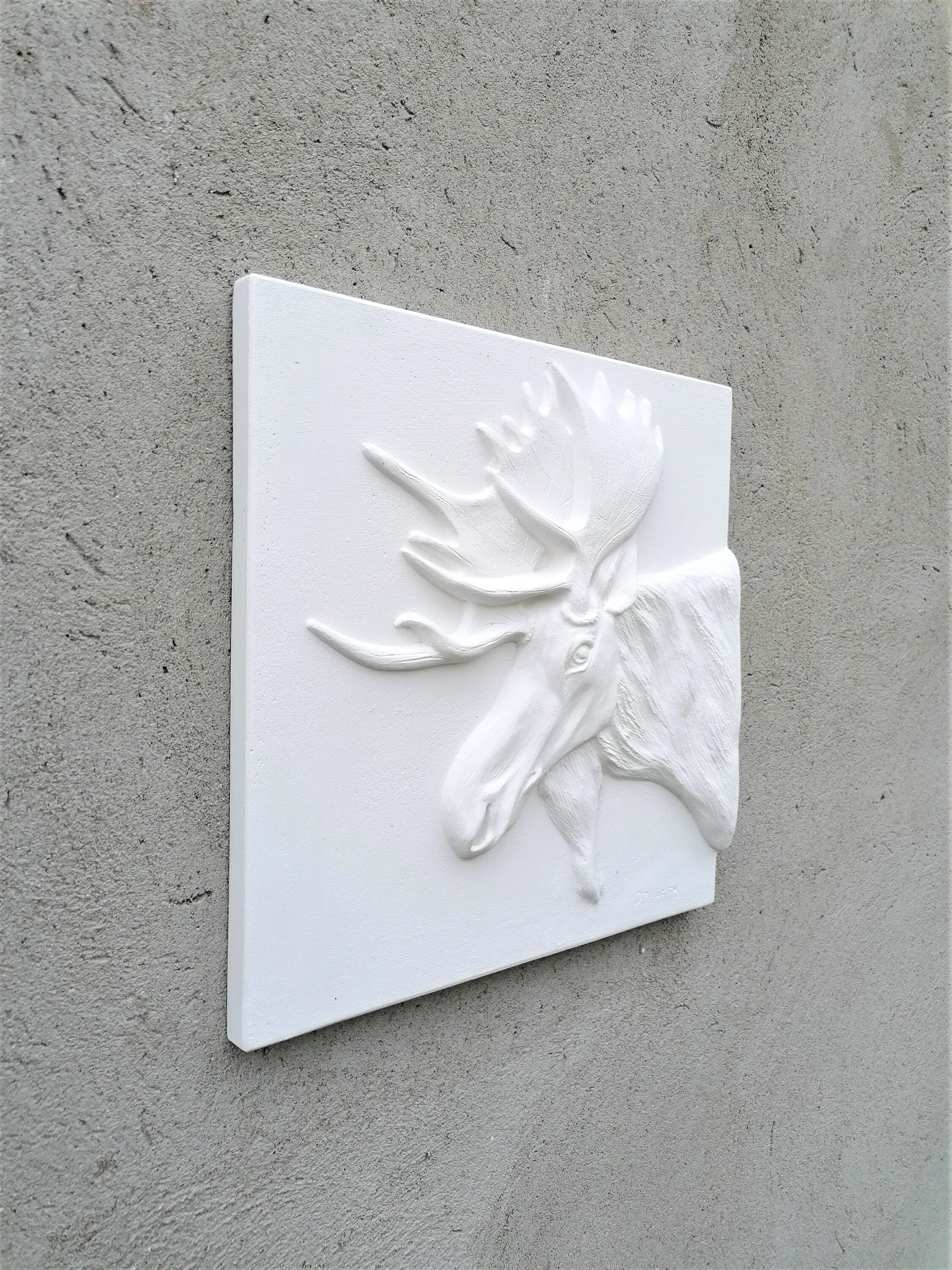 12x12 Moose Tile/ White Moose Plaster Cast/ Wall Art Sculpture/ White ...