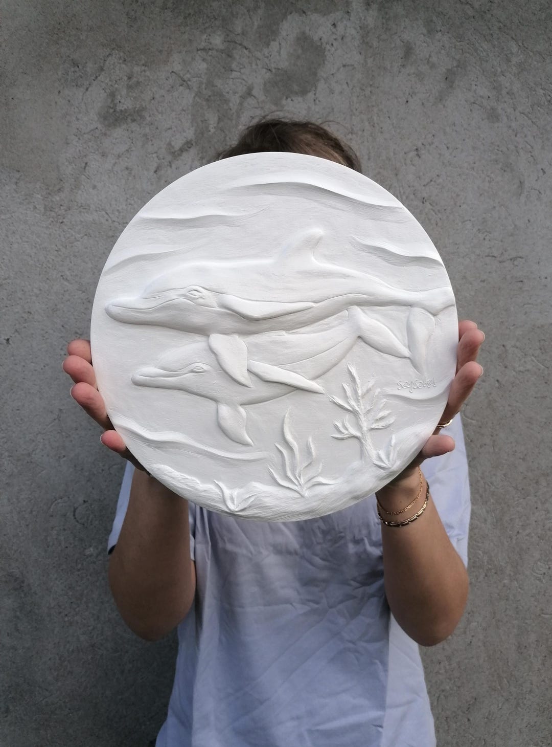 9.8" Dolphin, Bas-relief Dolphin, White Wall Art Dolphin, Dolphin Wall ...