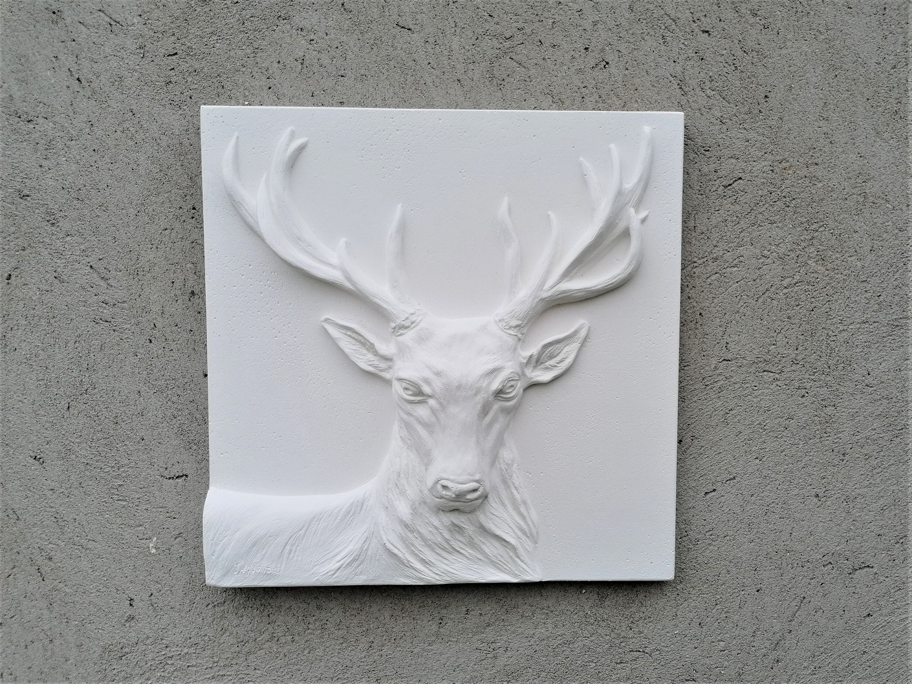Deer Wall Sculpture: Plaster Relief Tile Art (12"x12") - Etsy