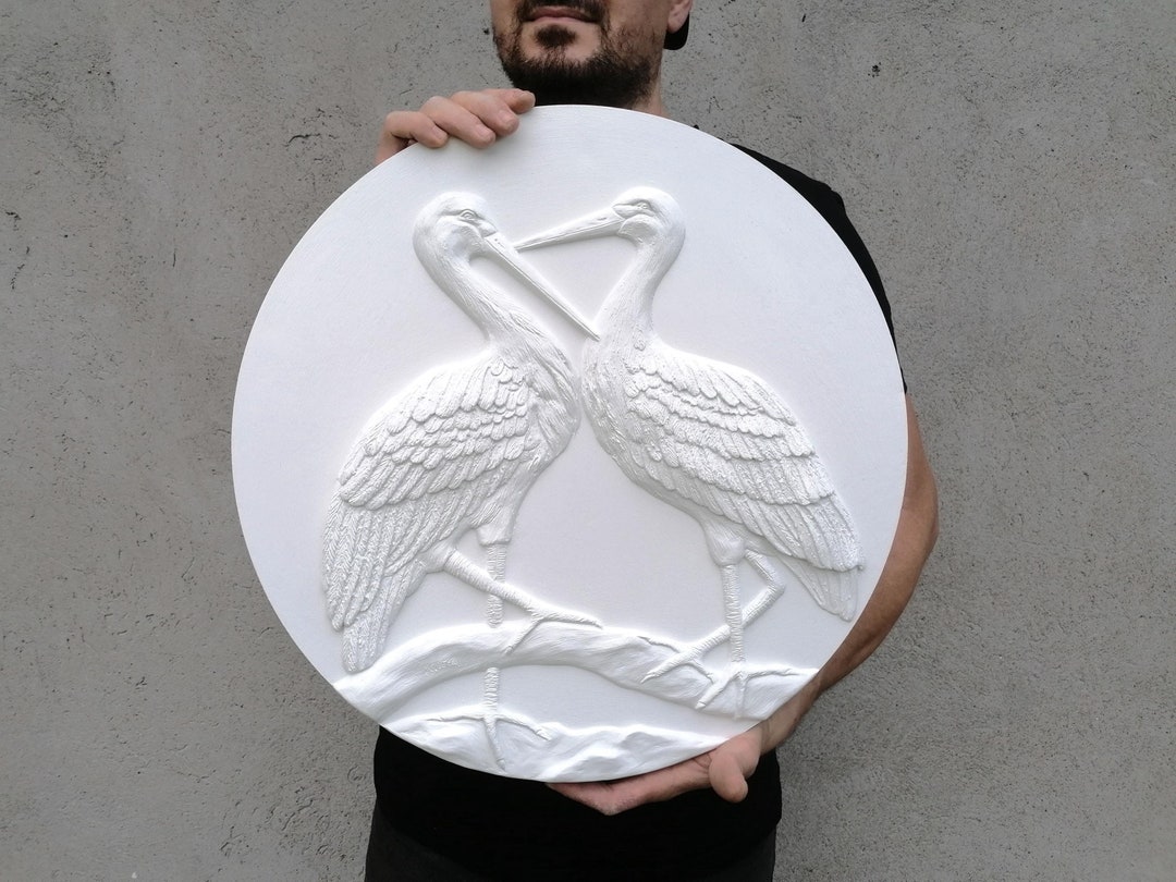 Large White Storks Wall Relief, Detailed Plaster Artwork, Protected ...