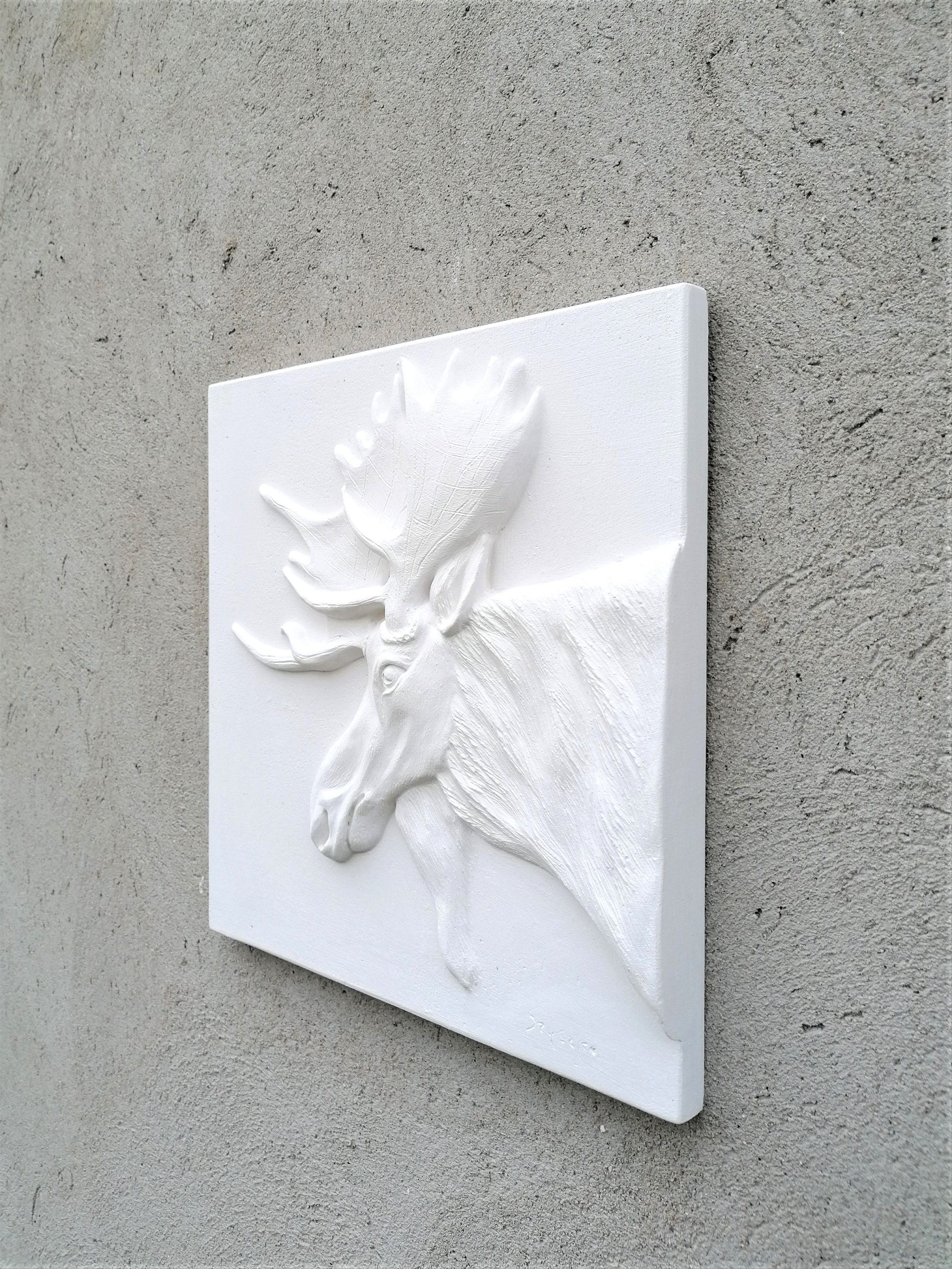 12x12 Moose Tile/ White Moose Plaster Cast/ Wall Art Sculpture/ White ...